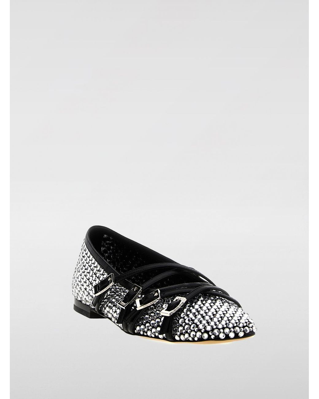Mach & Mach Crystal Embellished Buckle Flats in White | Lyst UK