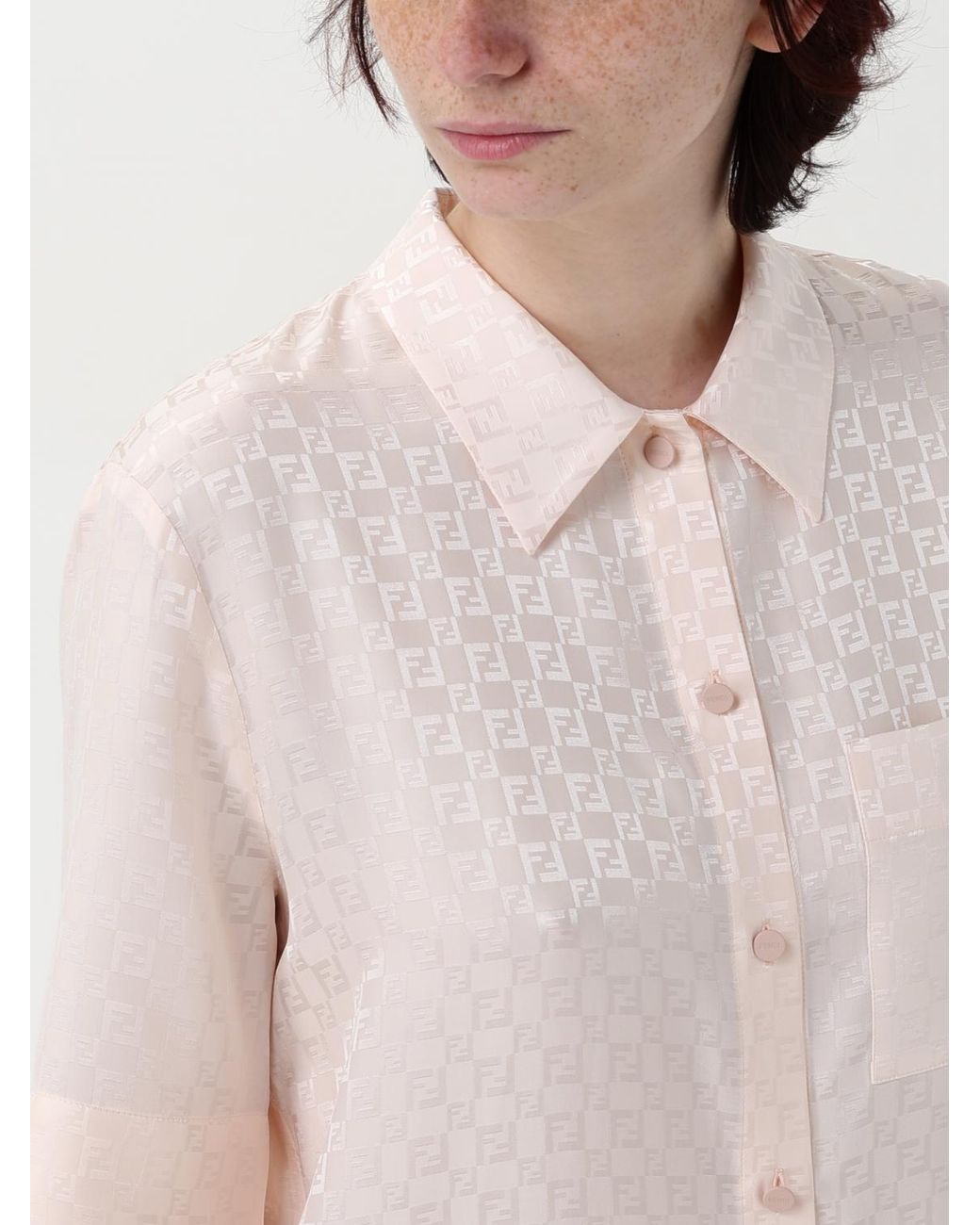 Fendi Silk Shirt Ff Logo Pattern in Natural | Lyst