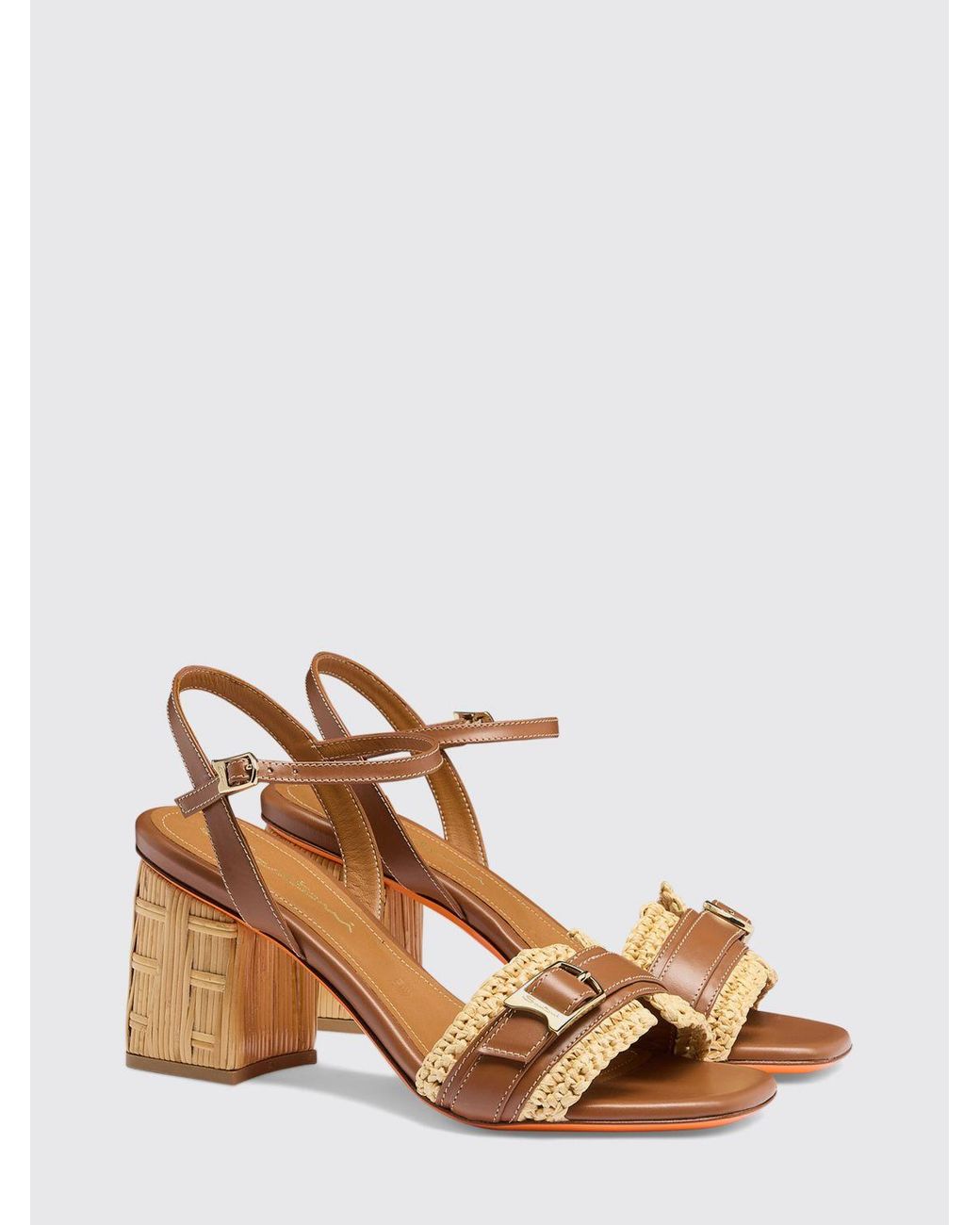 Santoni Leather And Raffia Sandals in Natural | Lyst