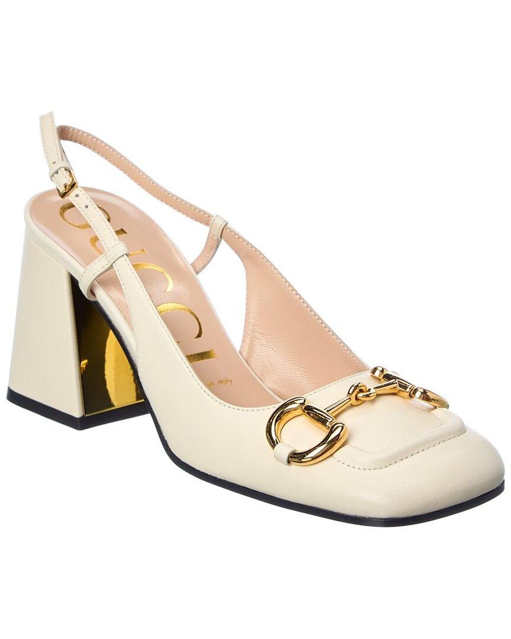 Gucci Horsebit Leather Slingback Pump in Natural | Lyst