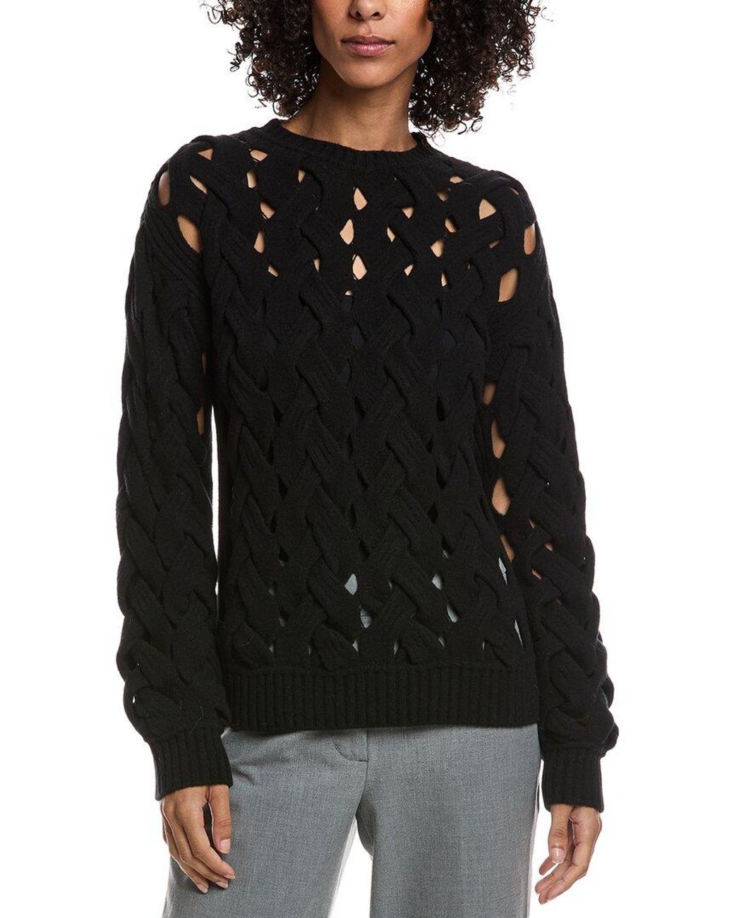 Valentino Open Cable Knit Wool & Angora-Blend Sweater in Black | Lyst