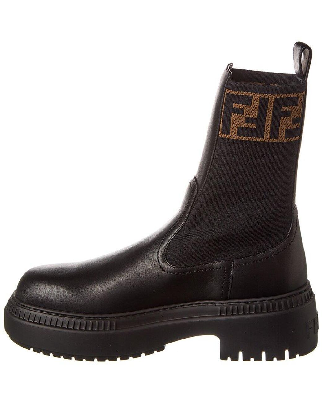 Fendi Domino Leather Biker Boot in Brown | Lyst