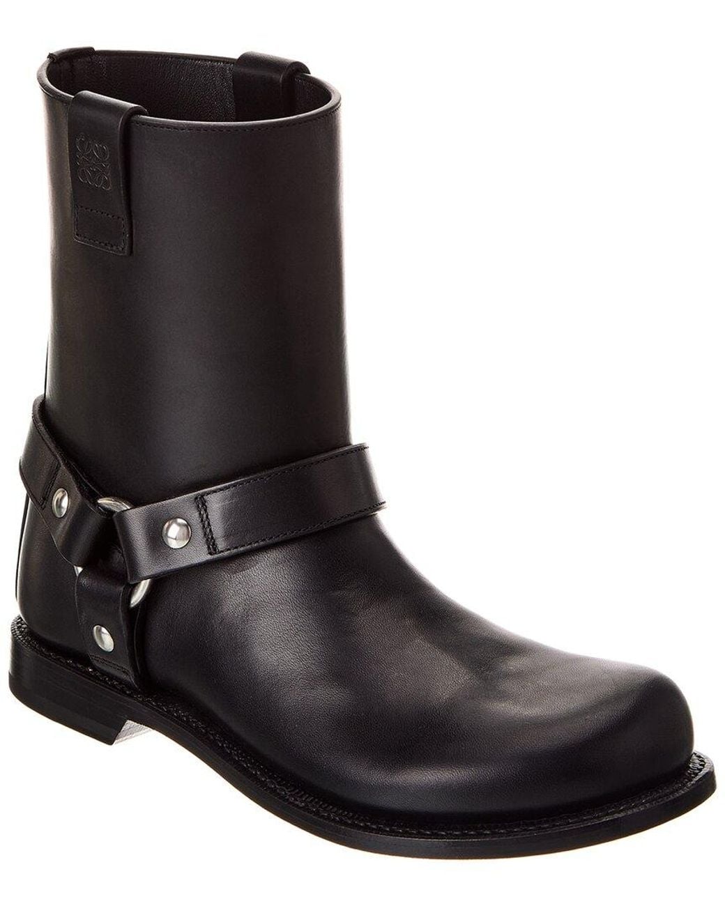 Loewe Campo Leather Biker Boot in Black | Lyst