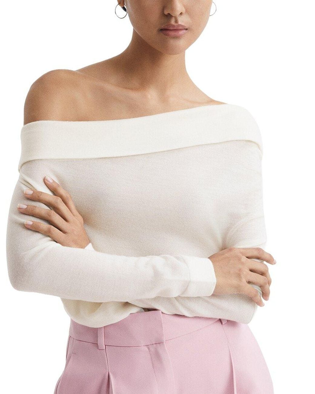 Reiss Gracey Drape Knit Wool Top in Natural | Lyst