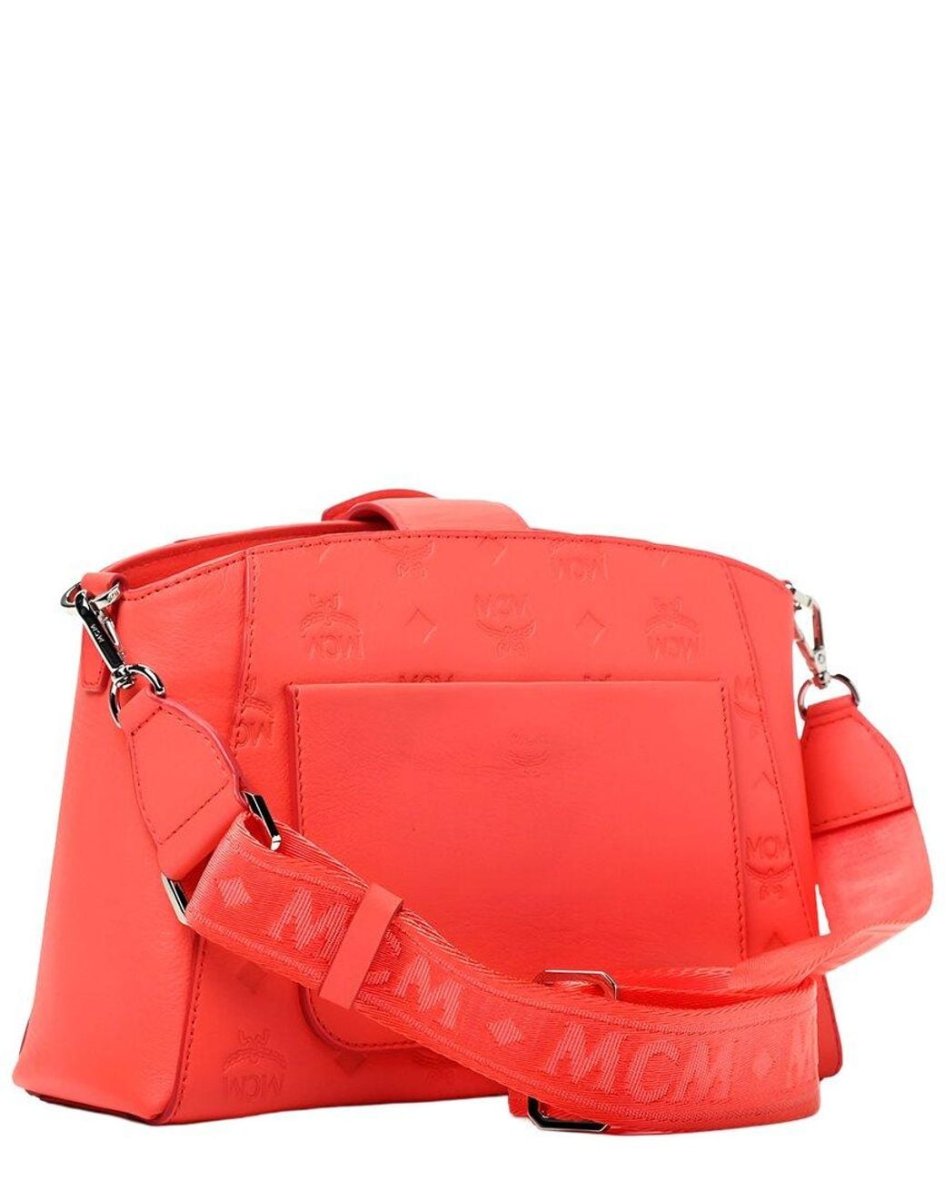 MCM Monogram Leather Crossbody in Red | Lyst