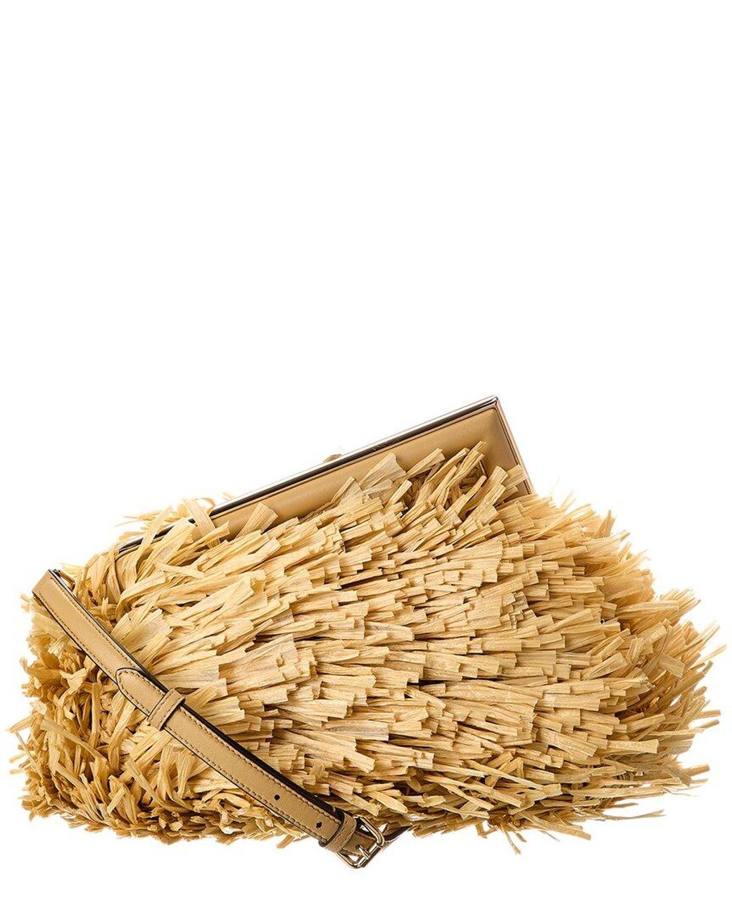 Fendi First Midi Raffia & Leather Clutch in Metallic | Lyst