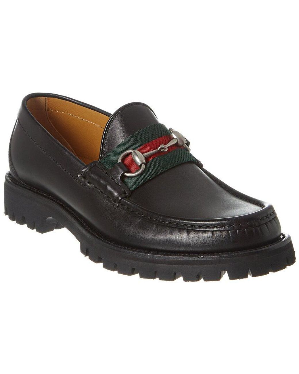 Gucci Web Horsebit Leather Loafer in Black for Men | Lyst
