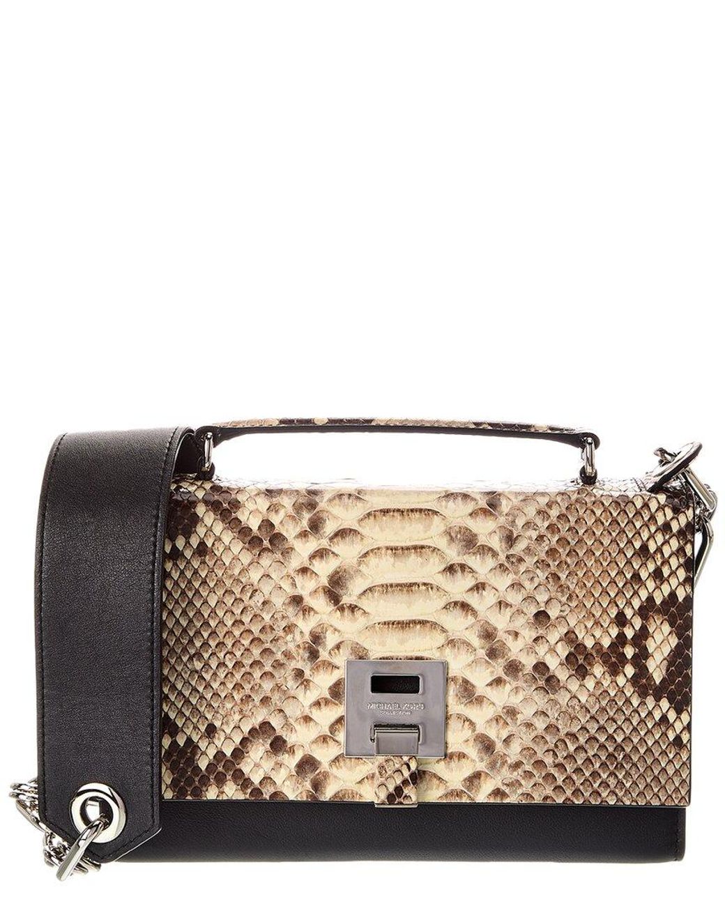 Michael Kors Collection Python-Embossed Leather Shoulder Flap Bag in ...