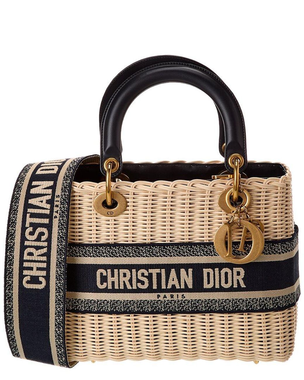 Dior Lady Medium Wicker Tote in Black | Lyst