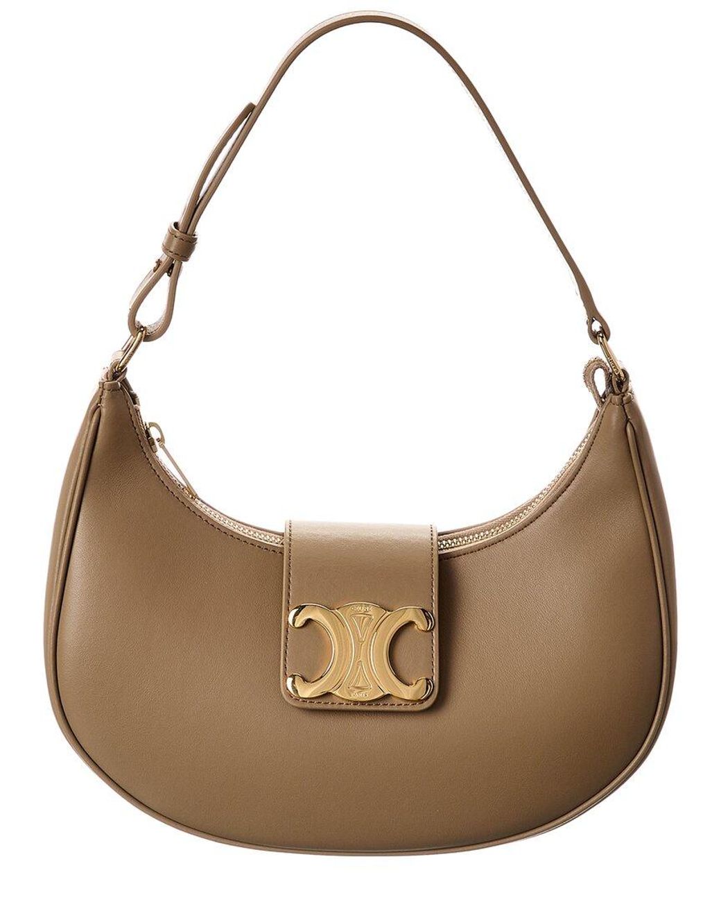 Celine Ava Triomphe Medium Leather Hobo Bag in Brown | Lyst