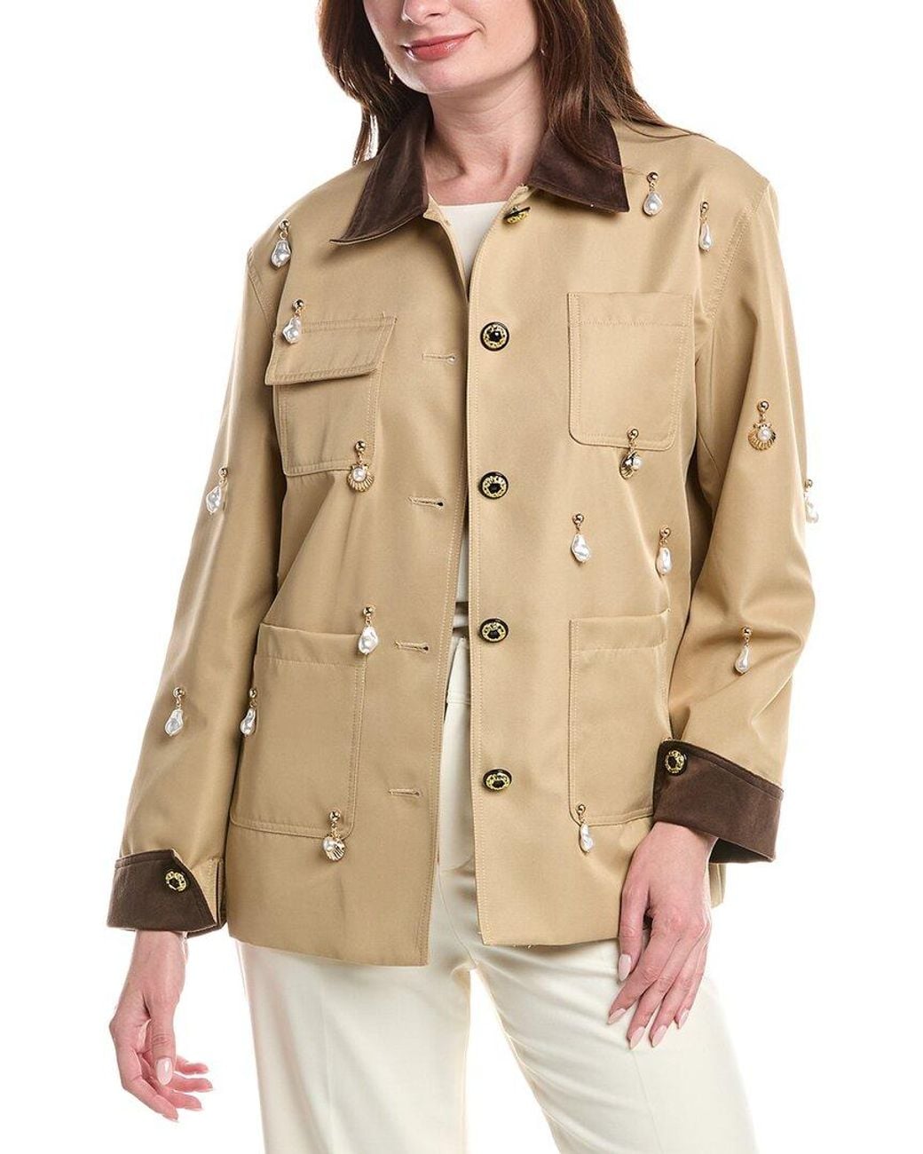 NVLT Embellished Utility Jacket in Natural | Lyst