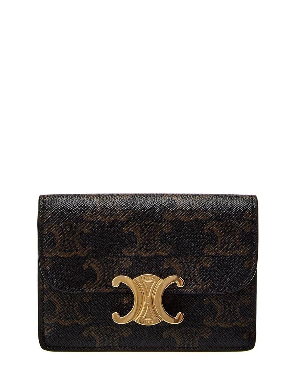 Celine Triomphe Canvas & Leather Card Holder in Black | Lyst UK