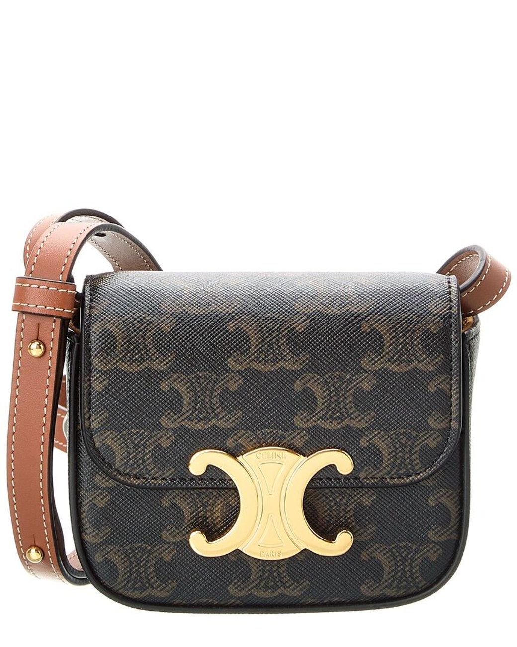 Celine Claude Mini Triomphe Coated Canvas & Leather Shoulder Bag in ...