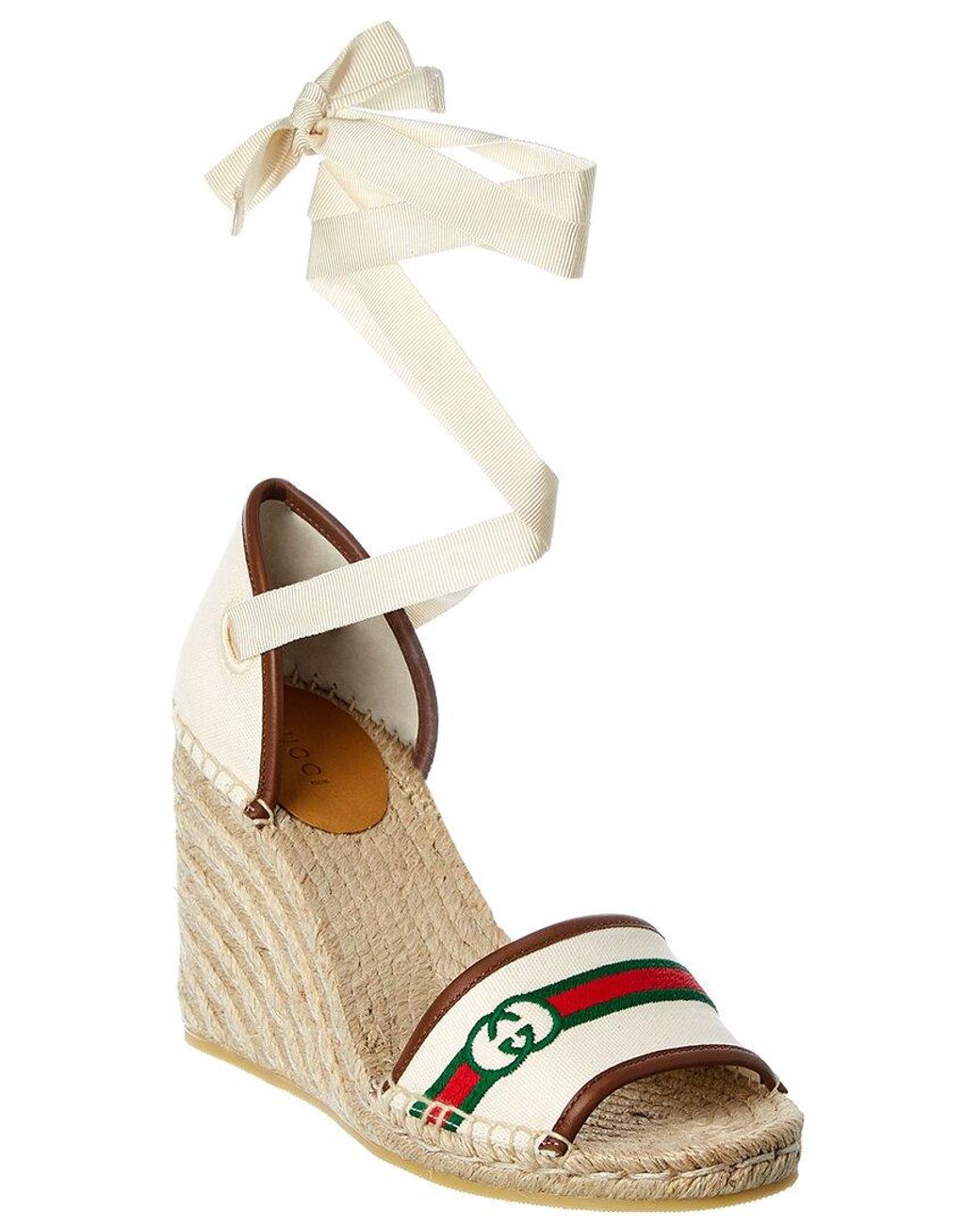 Gucci Canvas & Leather Wedge Sandal in Metallic | Lyst
