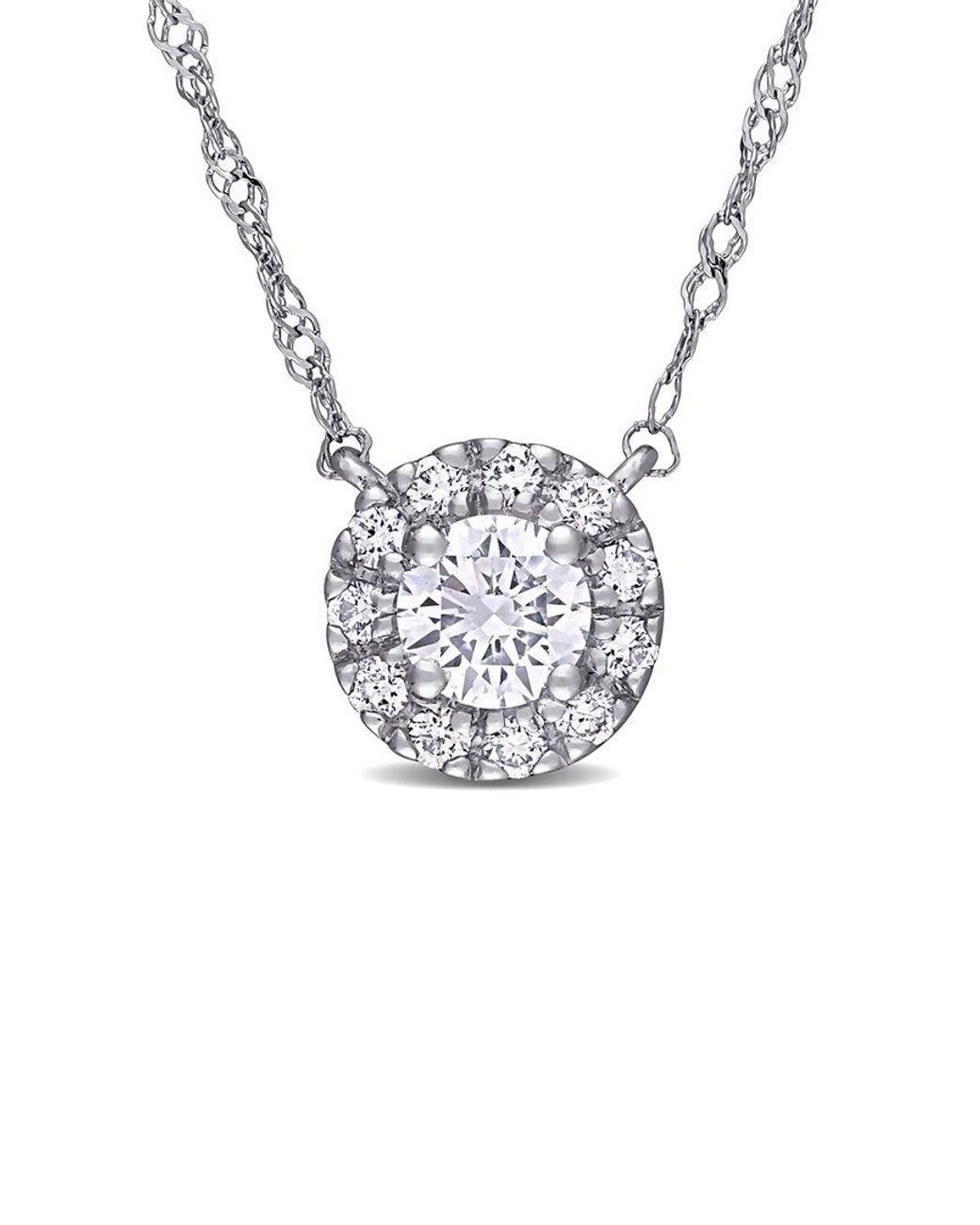 Lab Grown Diamonds 14K 0.36 Ct. Tw. Lab Grown Diamond Halo Necklace in ...