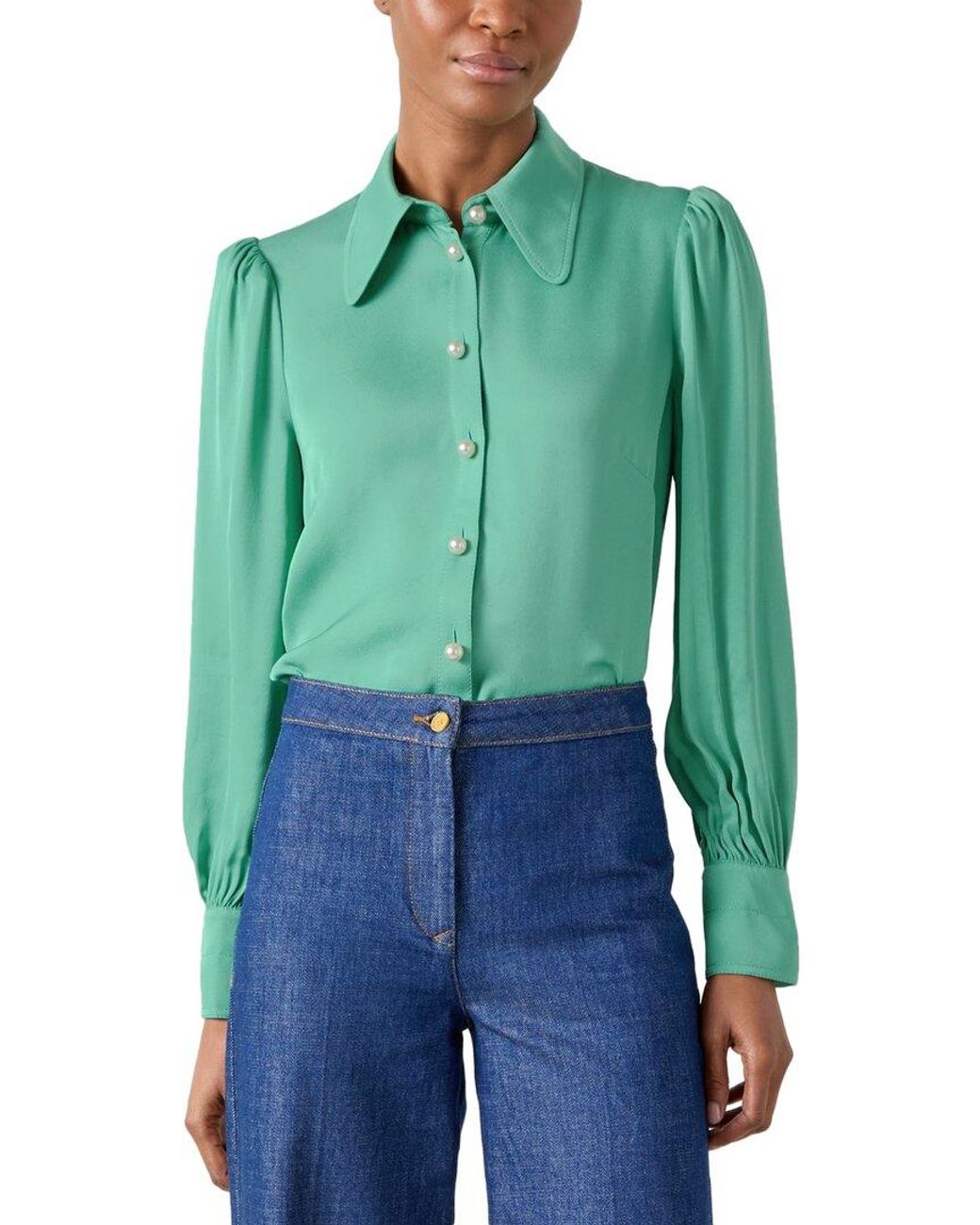 LK Bennett Sonya Woven Top in Green | Lyst