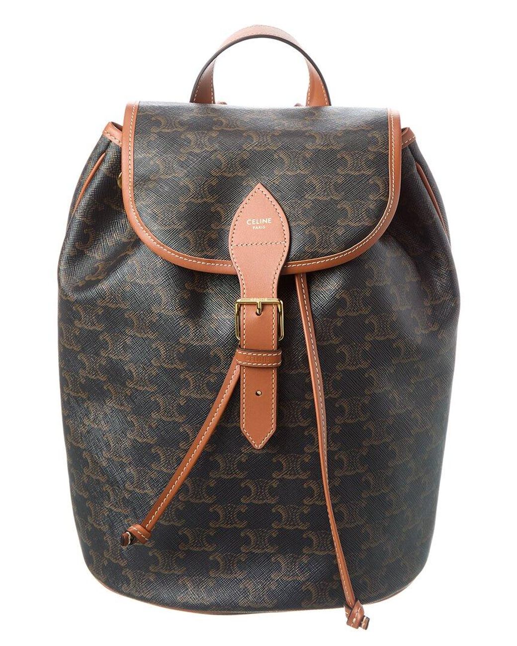 Celine Folco Medium Triomphe Canvas & Leather Backpack in Black | Lyst