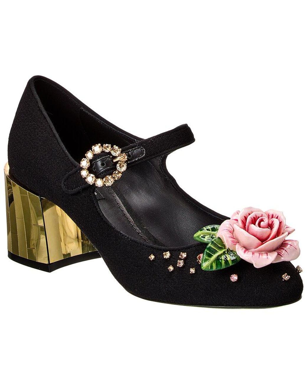 Dolce & Gabbana Flower Embellished Canvas Pump in Black | Lyst