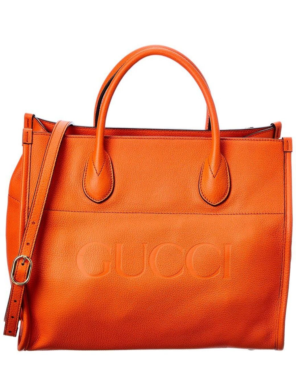 Gucci Logo Small Leather Tote in Orange | Lyst