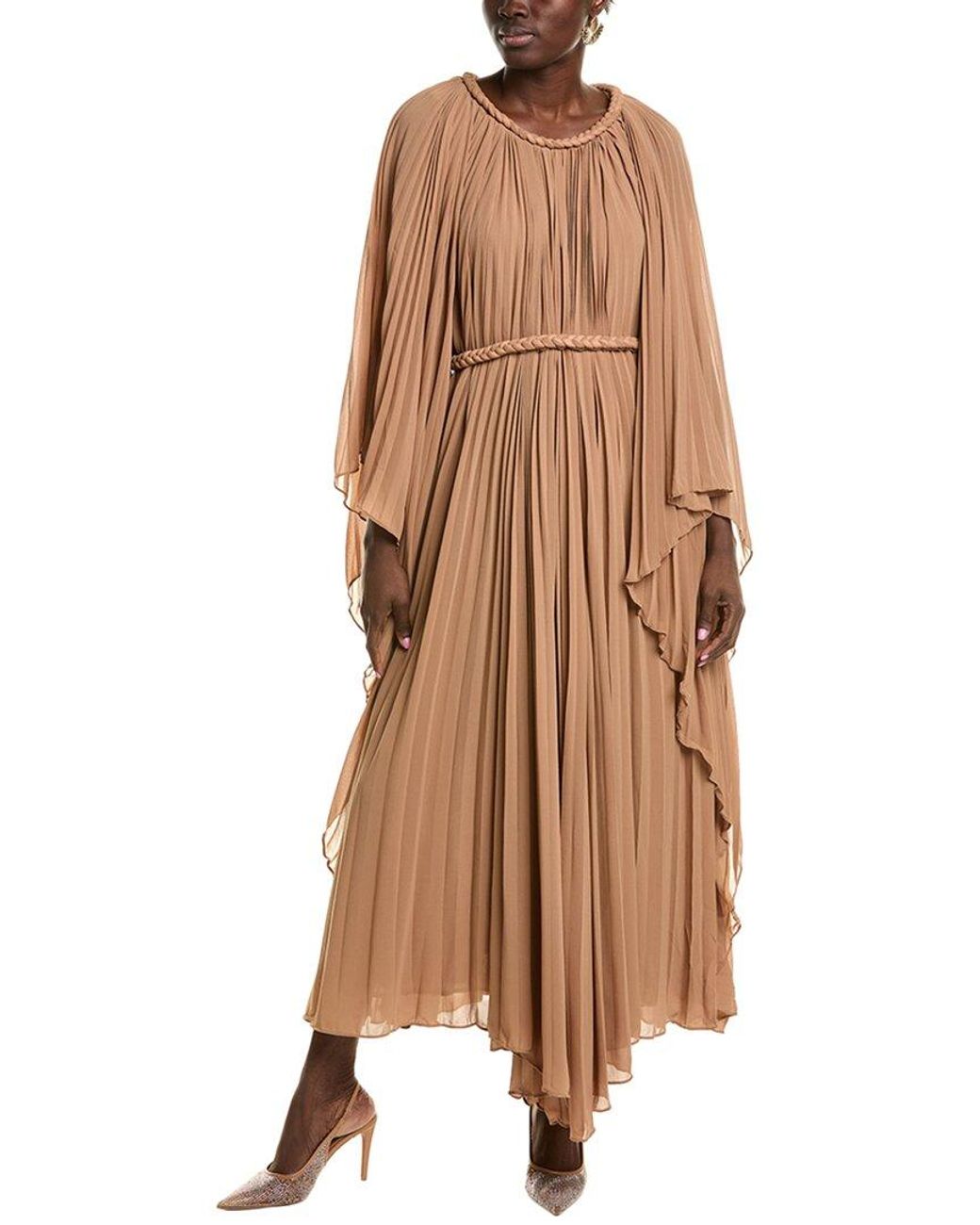 Beulah London Pleated Midi Caftan Dress in Brown | Lyst UK