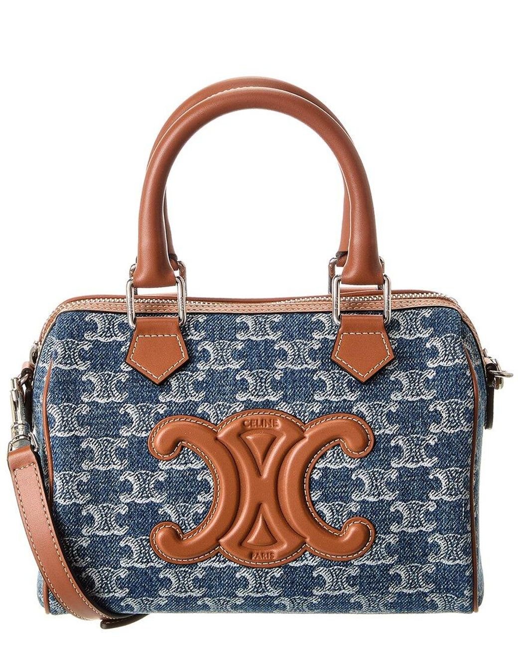 Celine Boston Small Denim & Leather Shoulder Bag in Blue | Lyst UK