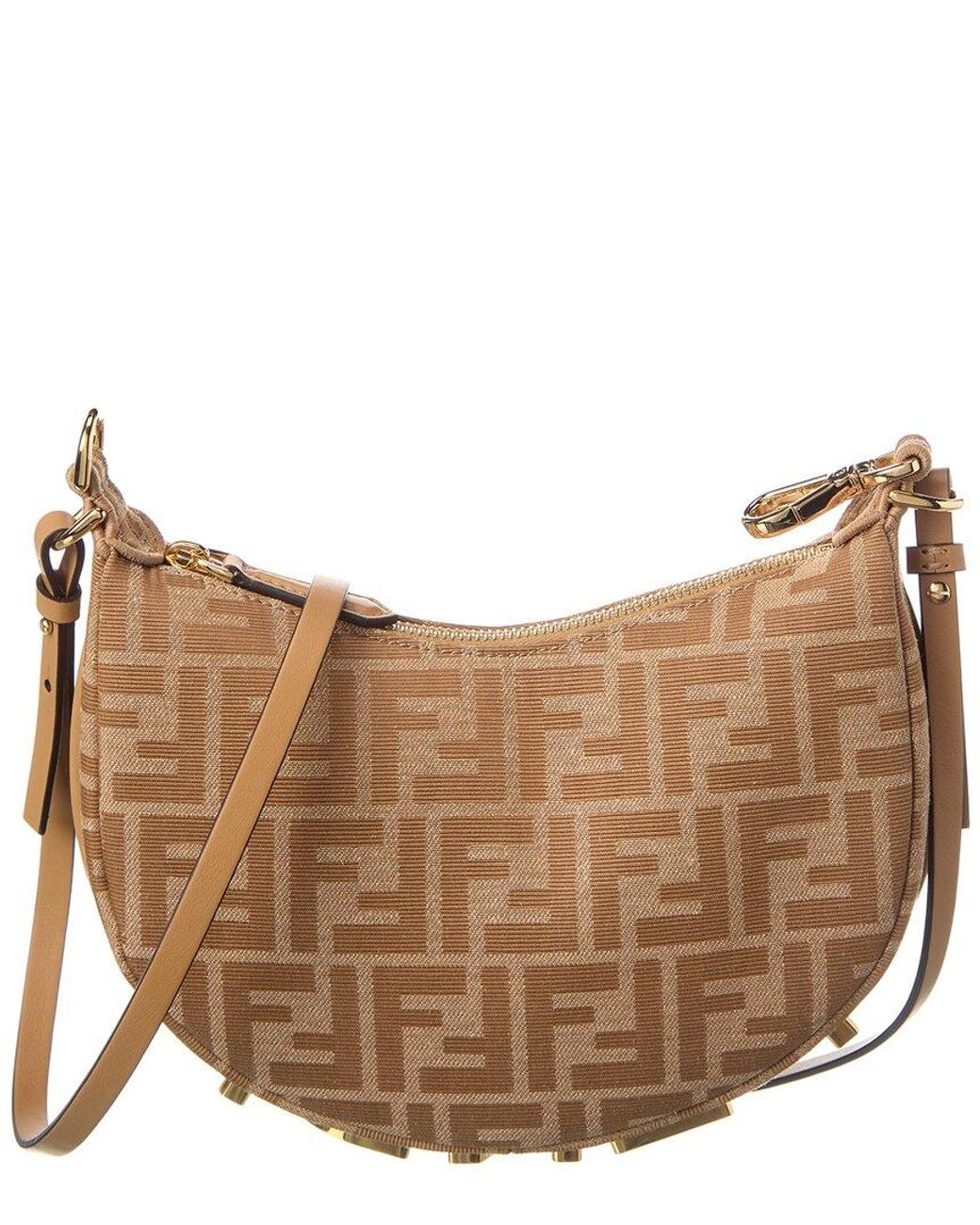 Fendi Graphy Mini Ff Jacquard Hobo Bag in Brown | Lyst