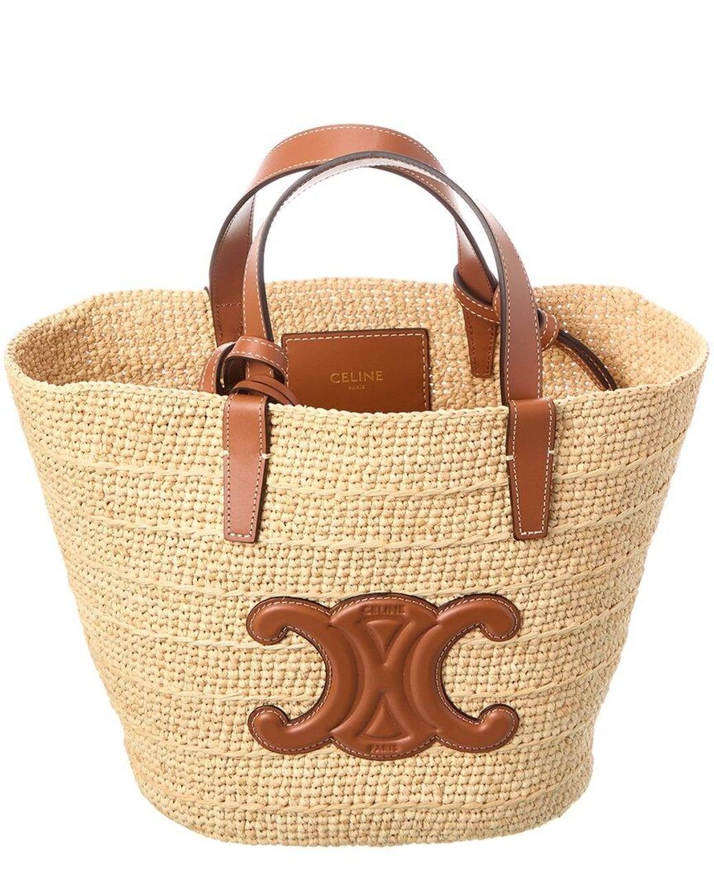 Celine Teen Classic Panier Raffia & Leather Tote in Natural | Lyst