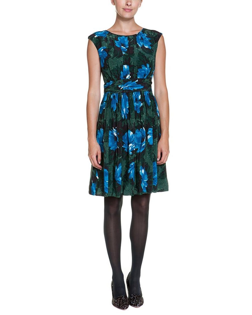 Boden Selina Green Floral Print Ruched Midi Dress in Blue | Lyst