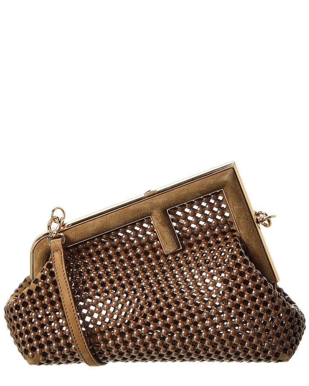 Fendi First Small Leather & Suede Shoulder Bag in Brown | Lyst