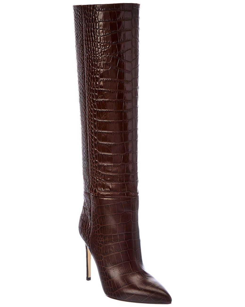 Paris Texas Stiletto Croc-embossed Leather Knee-high Boot in Brown | Lyst