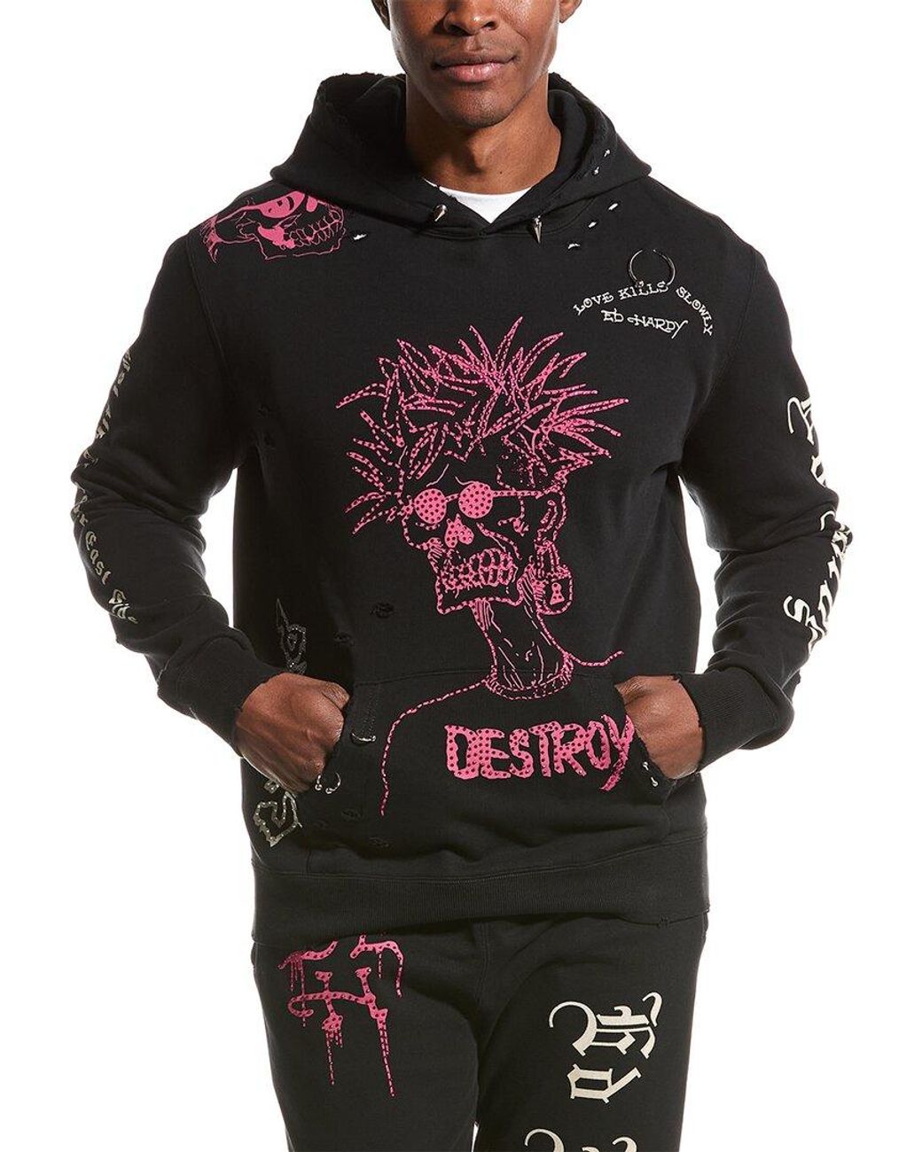 Ed Hardy Destroy Skele Hoodie in Black for Men | Lyst
