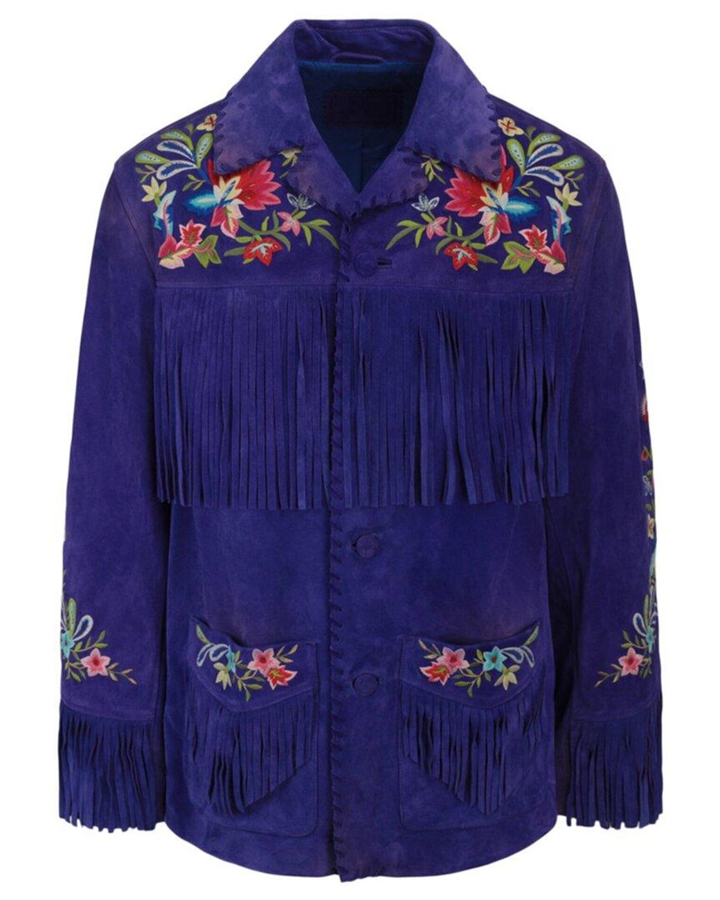 Gucci Floral Embroidered Suede Jacket in Blue for Men | Lyst