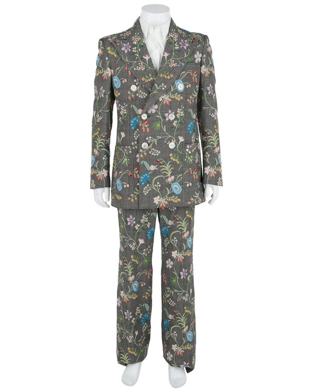Gucci Floral Embroidered Wool & Linen-Blend Plaid Suit in Gray for Men ...