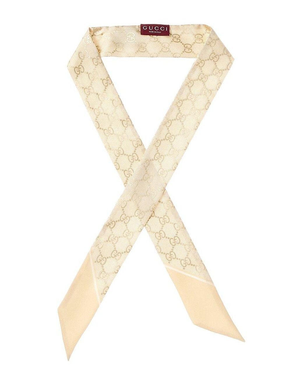 Gucci Gg Logo Printed Silk Neck Bow in Metallic | Lyst UK