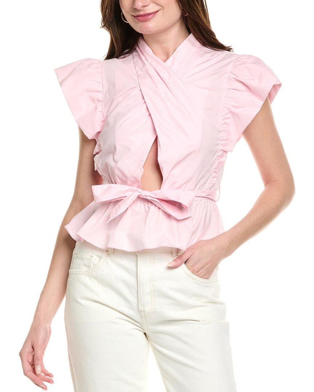 10 Crosby Derek Lam Brynn Ruffle Wrap Top in Pink | Lyst UK