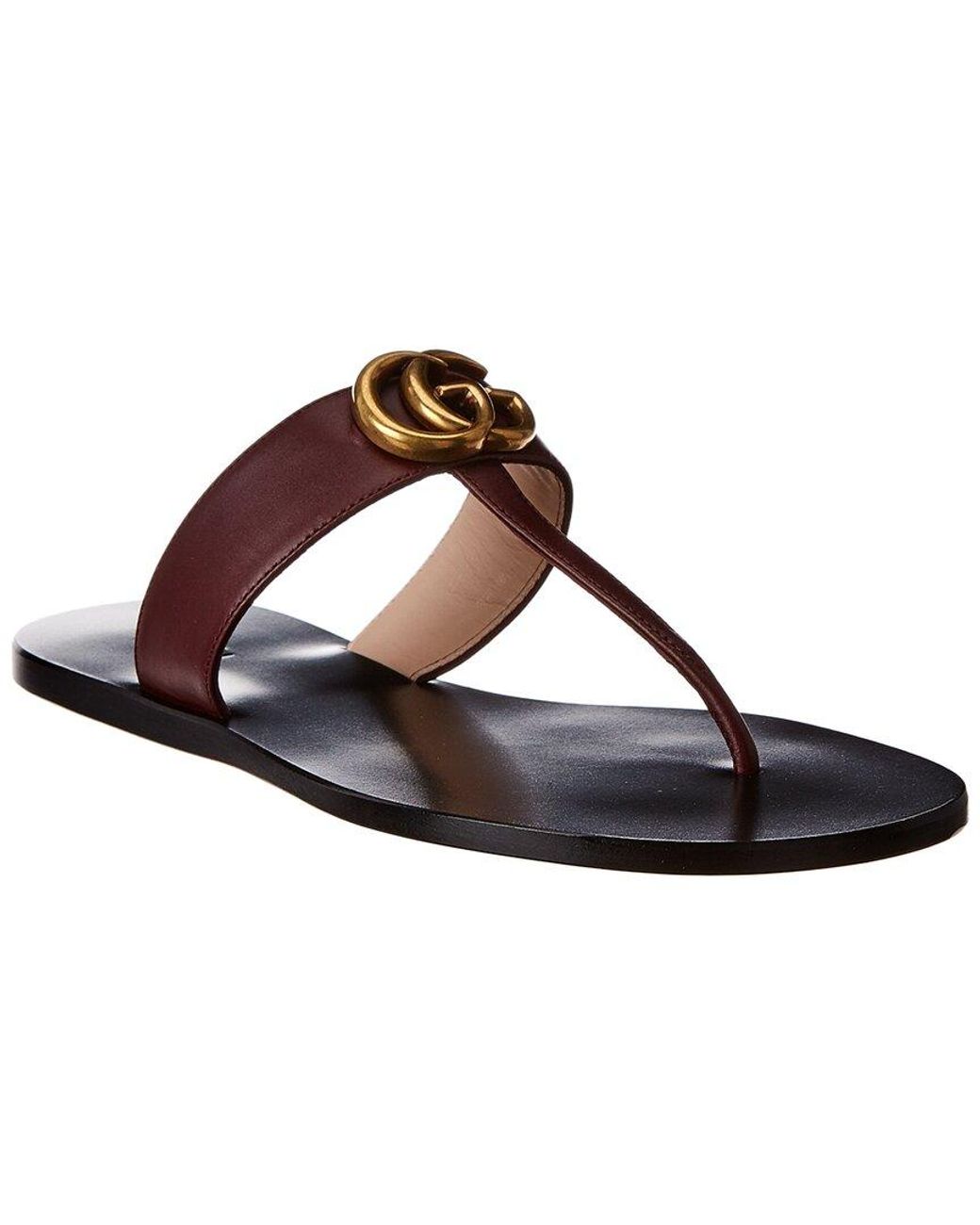 Gucci Double G Leather Sandal in Brown | Lyst