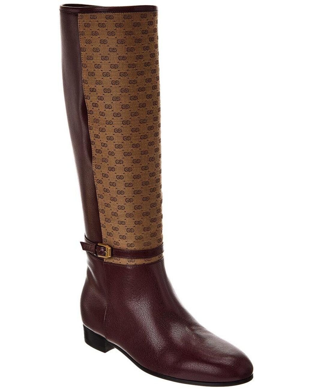 Gucci Gg Canvas & Leather Knee-High Boot in Brown | Lyst