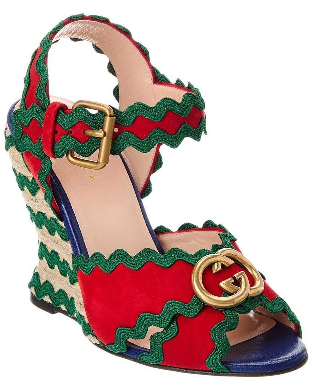 Gucci Suede Wedge Sandal in Green | Lyst