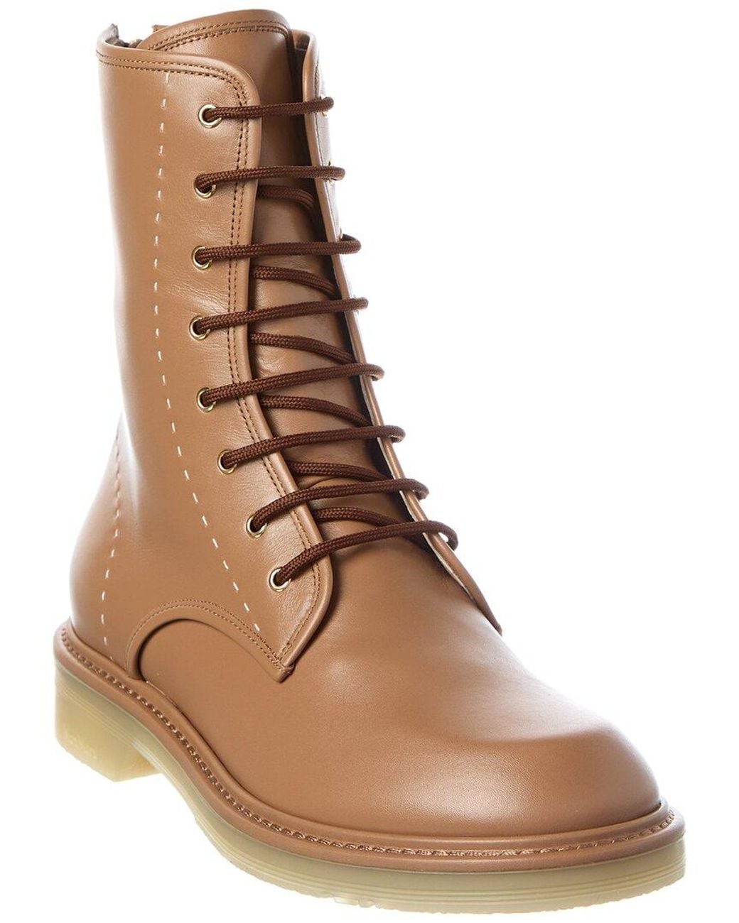 Max Mara Urban Leather Combat Boot in Brown | Lyst UK