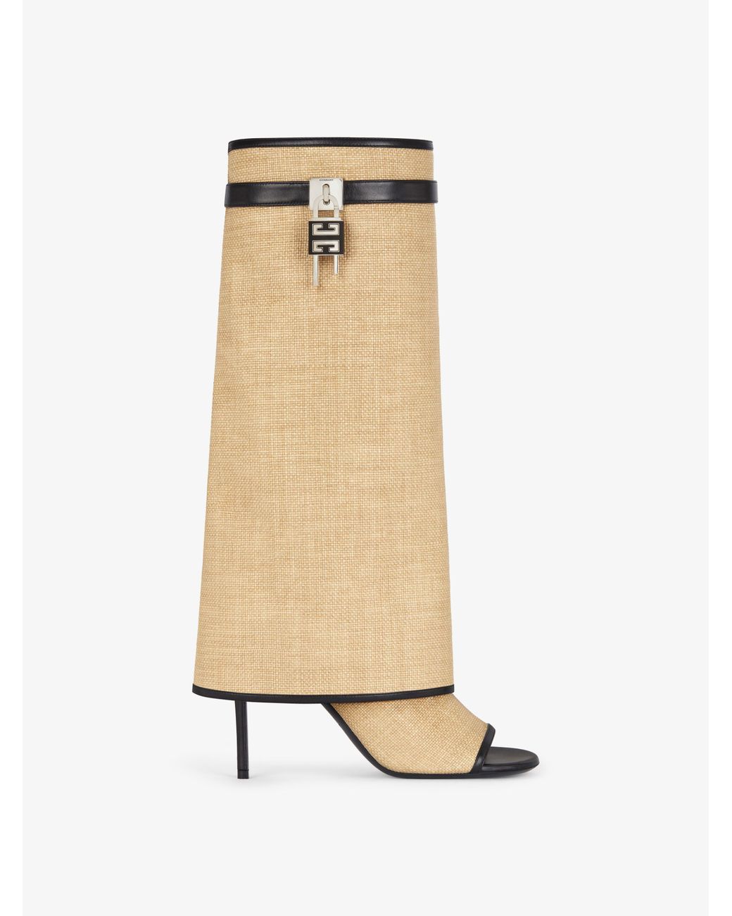 Givenchy Shark Lock Stiletto Sandal Boots In Raffia in Natural | Lyst ...