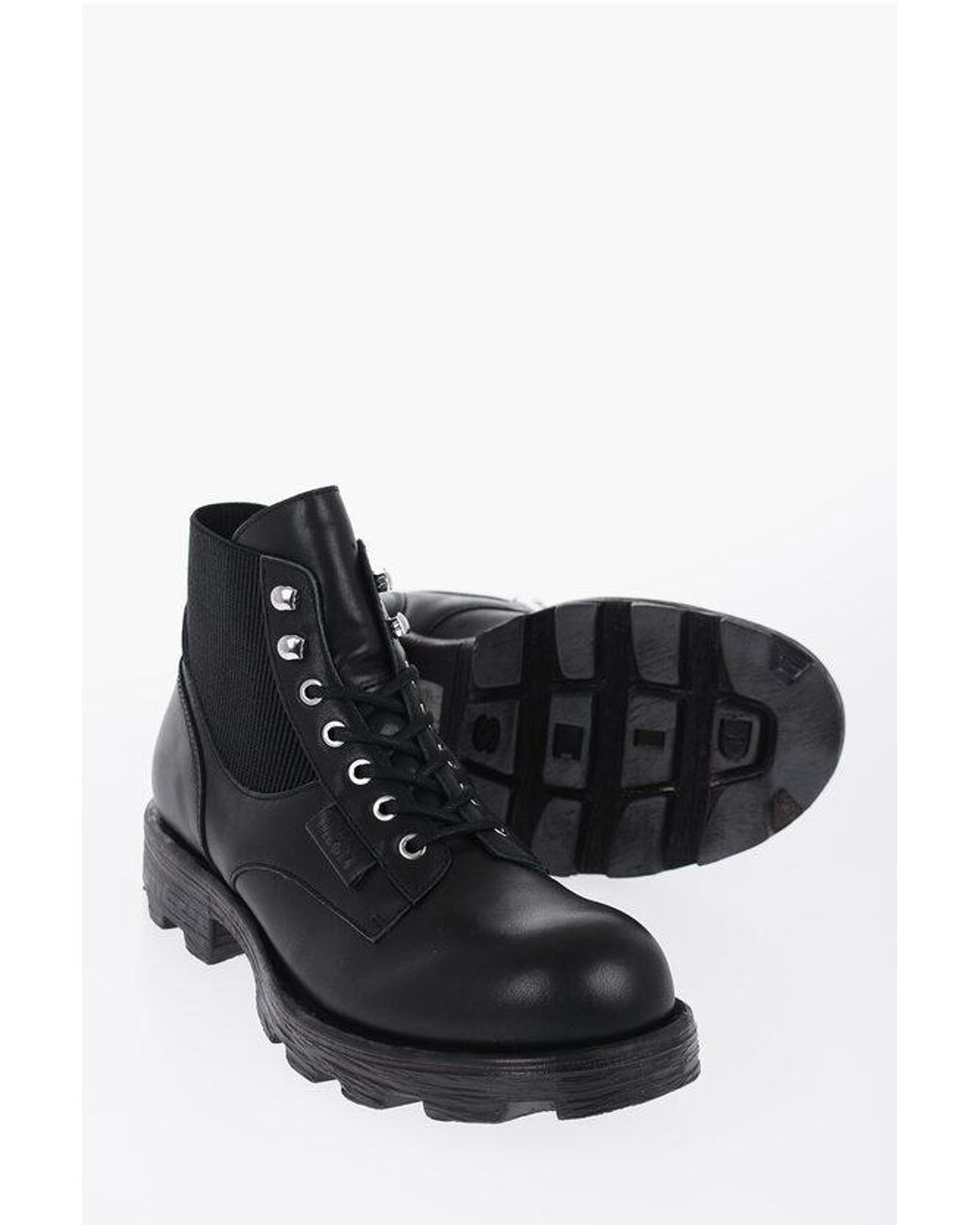 DIESEL Leather D-Hammer Combat Boot With Track Sole in Black for Men ...
