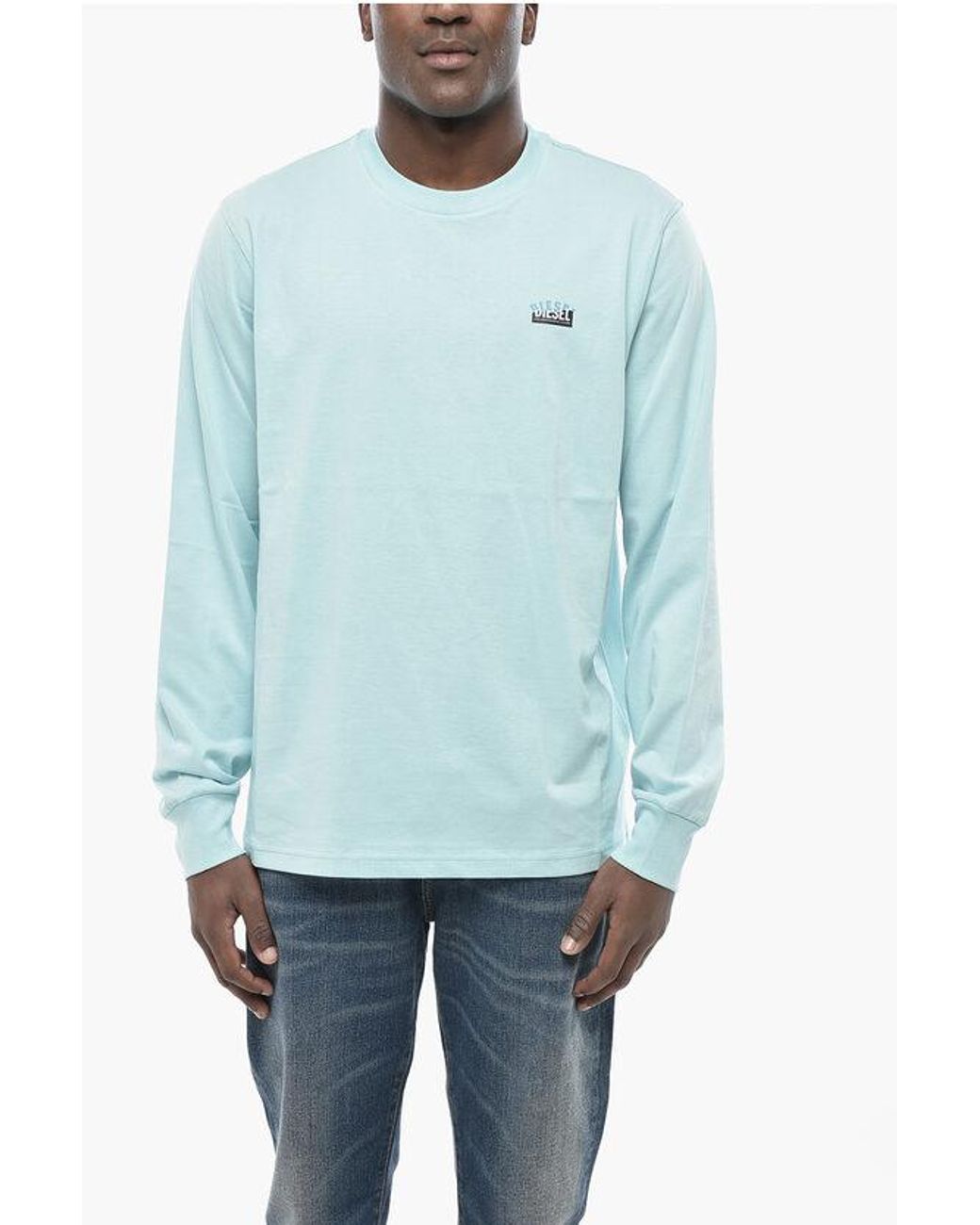 DIESEL Crew Neck Cotton T-Shirt T-Just-Ls-Situation With Logo in Blue ...