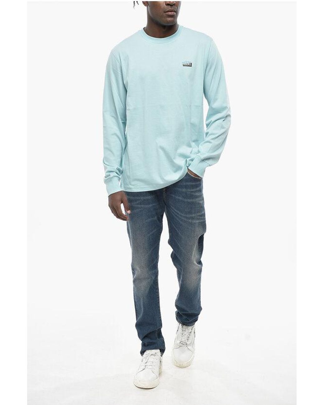 DIESEL Crew Neck Cotton T-Shirt T-Just-Ls-Situation With Logo in Blue ...