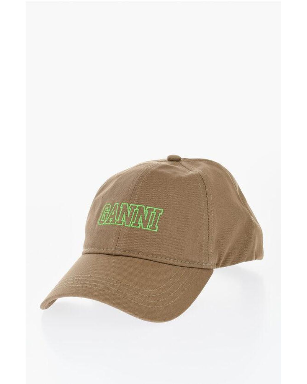 Ganni Cotton Twill Cap With Frontal Logo in Natural | Lyst UK