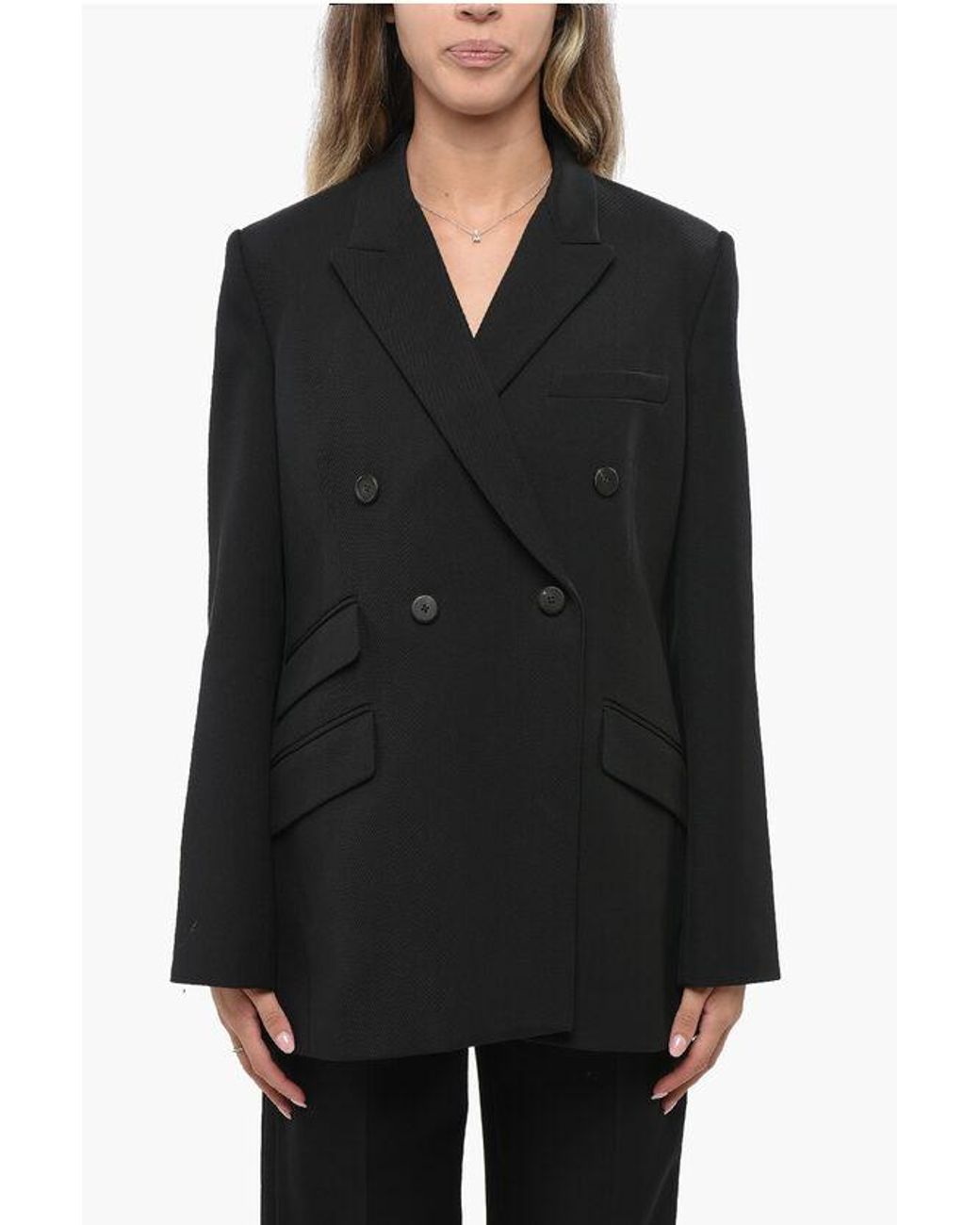 Partow Virgin Wool Double-Breasted Jacket With Flap Pockets in Black ...