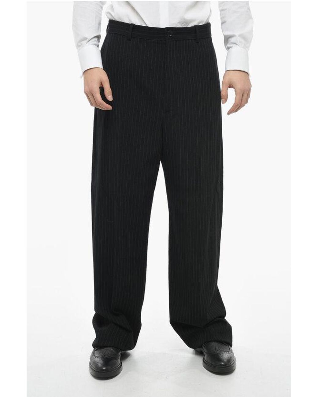 Balenciaga Garde-Robe Wide-Leg Pinstriped Pants With Pleat Balenciaga Garde-Robe Wide-Leg Pinstriped Pants With Pleat