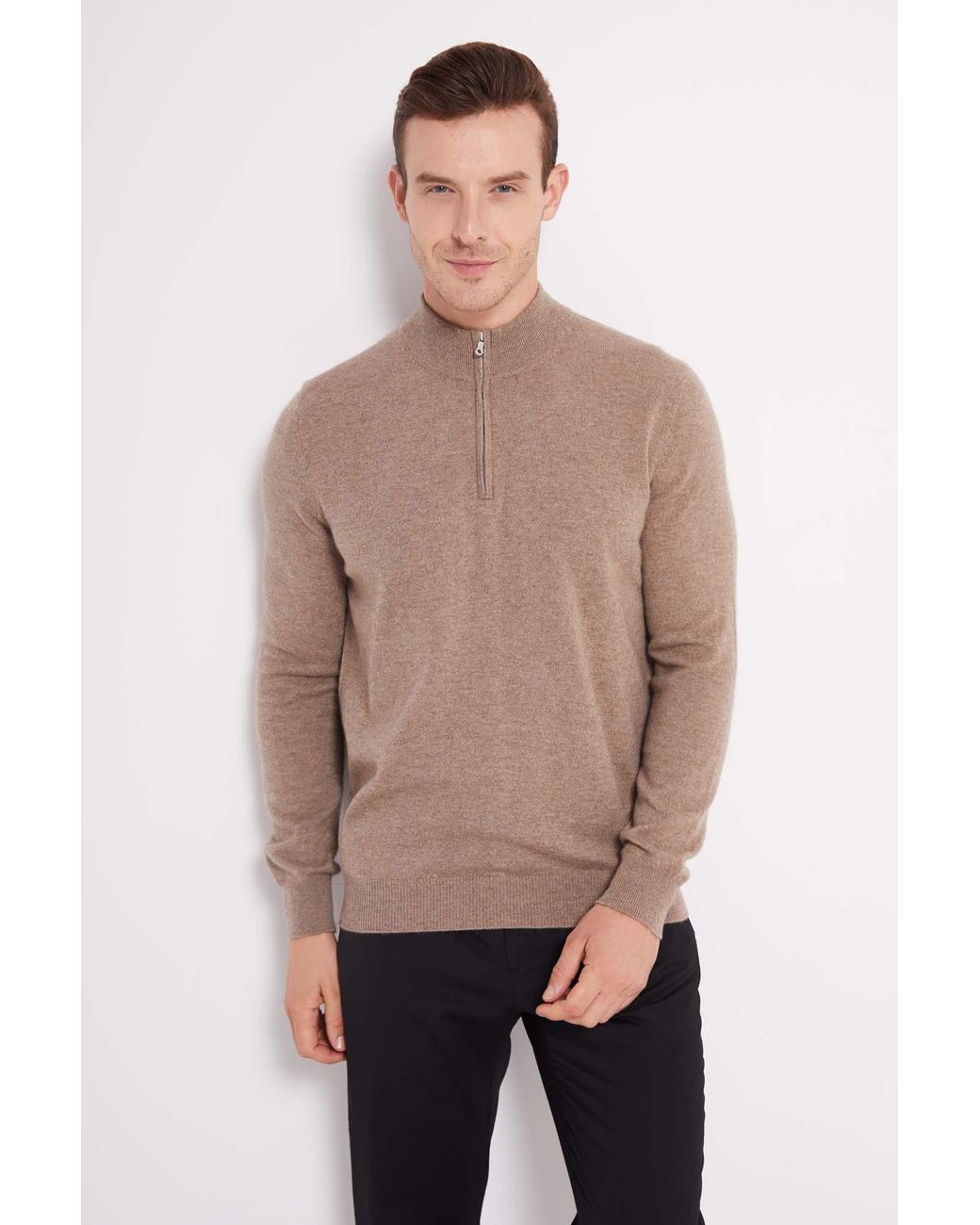 Gobi Cashmere USA Cashmere Half Zip Polo in Taupe (Brown) for Men - Lyst