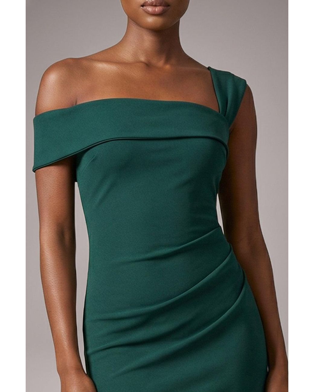 Goddiva Off The Shoulder Pleated Waist Maxi Dress in Green | Lyst UK