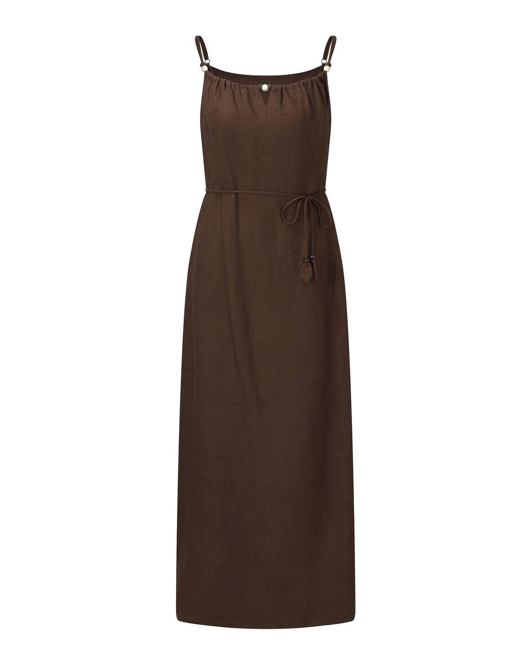 GOELIA 100% Linen Strap Maxi Dress With Tie String Belt in Natural | Lyst