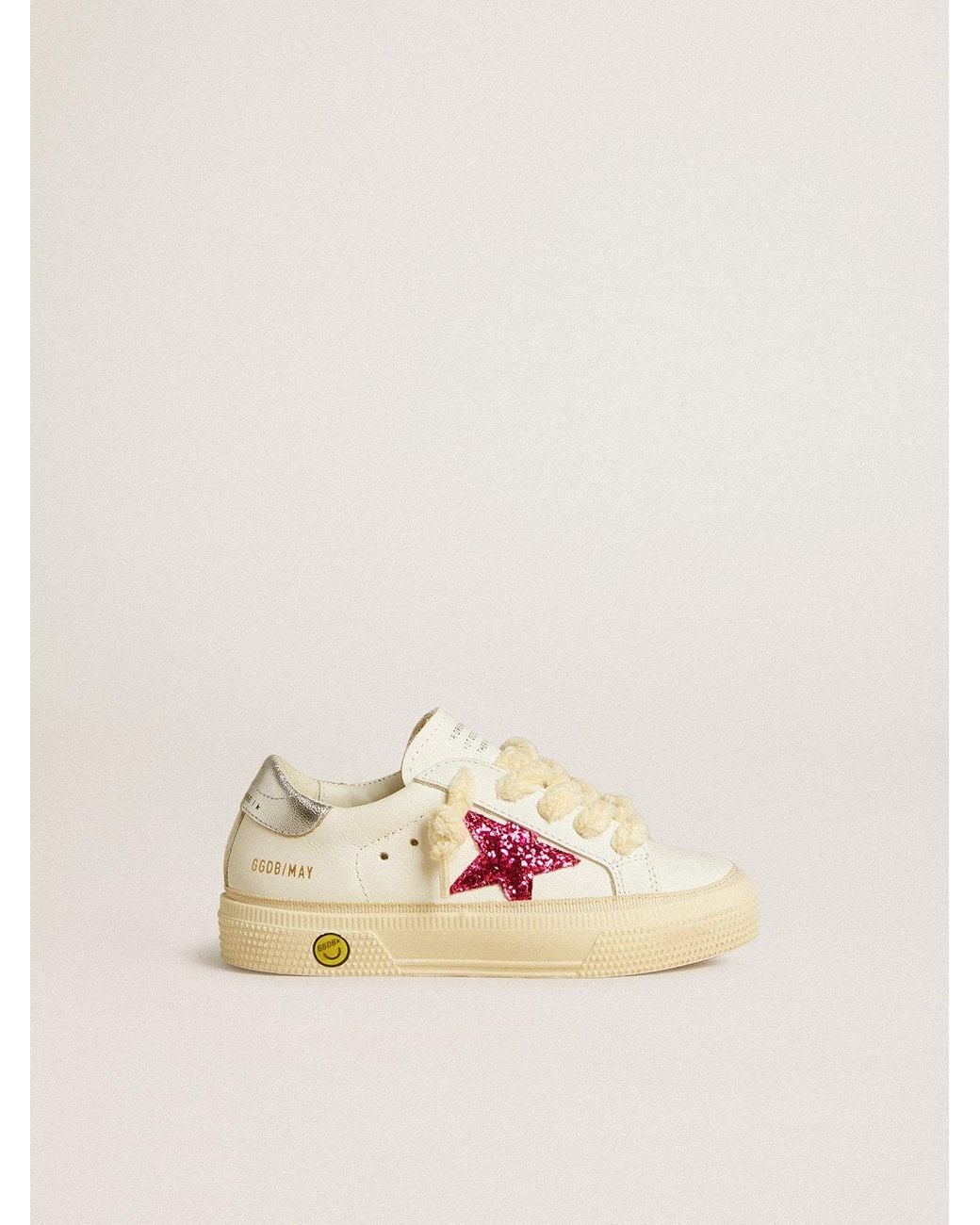 Golden Goose May Teen With Fuchsia Glitter Star And Laminated Leather ...